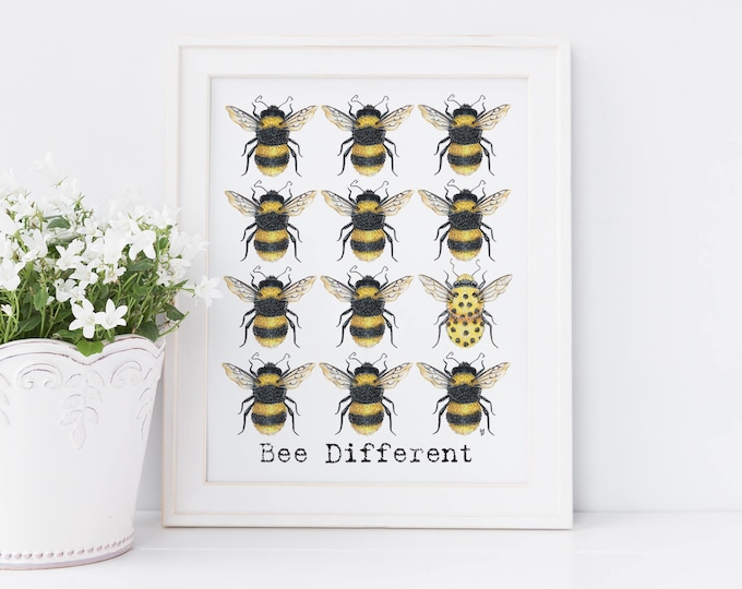 Bumblebee Art, Rainbow Bee Print, Bee Art, Save the Bees, Honeybee, Bee ...