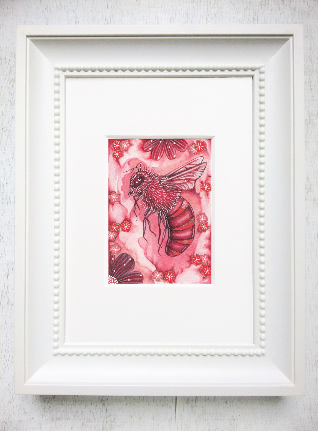 Red Bee Mini Print, Monochromatic Bee Art, Bee Art, Matted Wall Art, 5 ...
