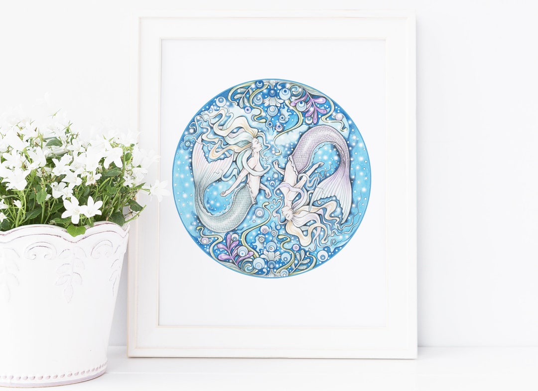 Mermaid Art Print, Pisces Art Print, Zodiac Art Print, Art Nouveau ...