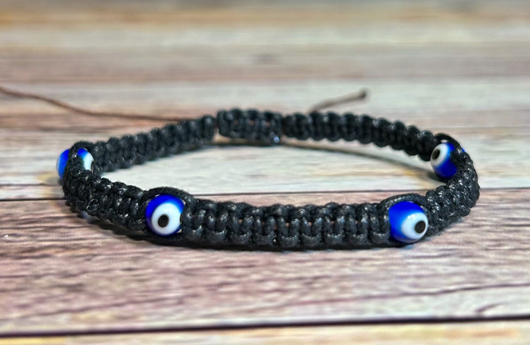 Evil Eye Bracelet / Hemp Cord Protection Jewelry / Blue Eye Charm ...