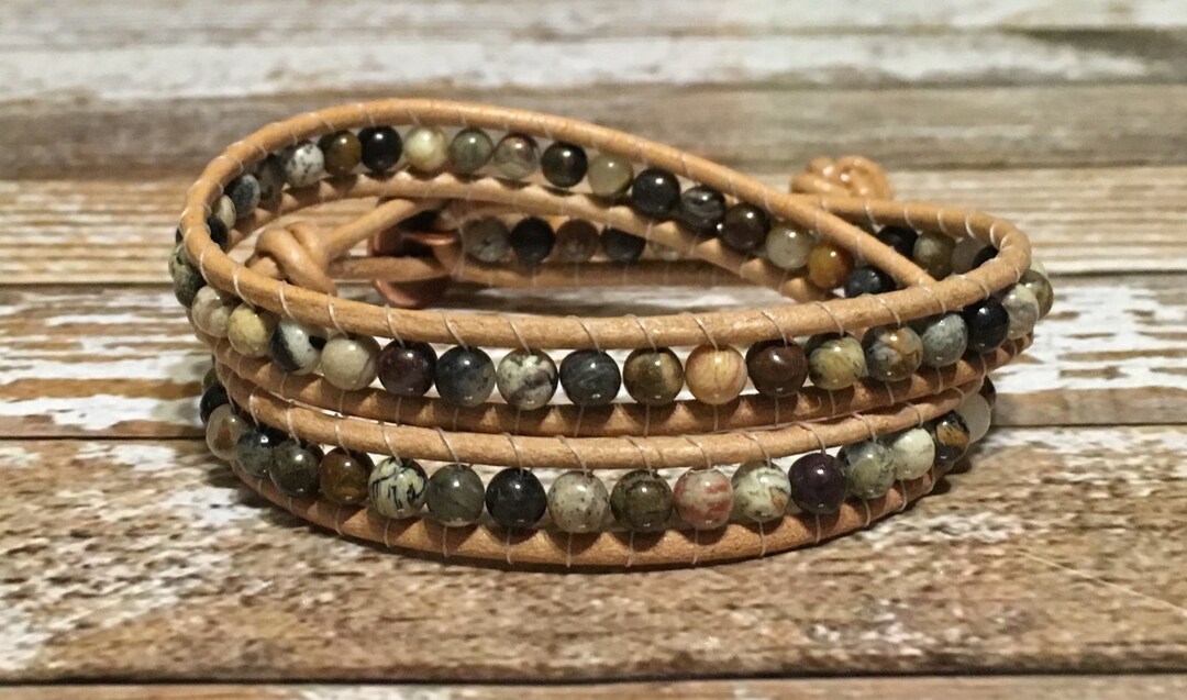 Leather Wrap Bracelet / Chan Luu Style Wrap Bracelet / Healing Crystal Bracelet / Chakra ...