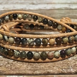 Leather Wrap Bracelet / Chan Luu Style Wrap Bracelet / Healing Crystal Bracelet / Chakra ...