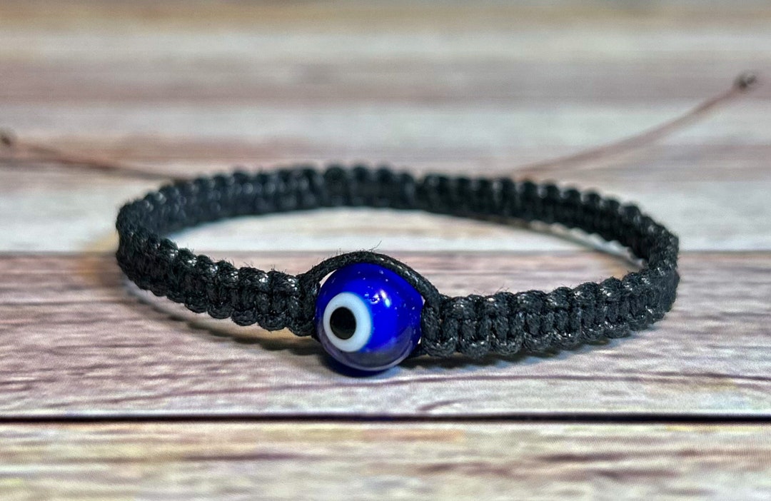 Evil Eye Bracelet / Hemp Cord Protection Jewelry / Blue Eye Charm ...