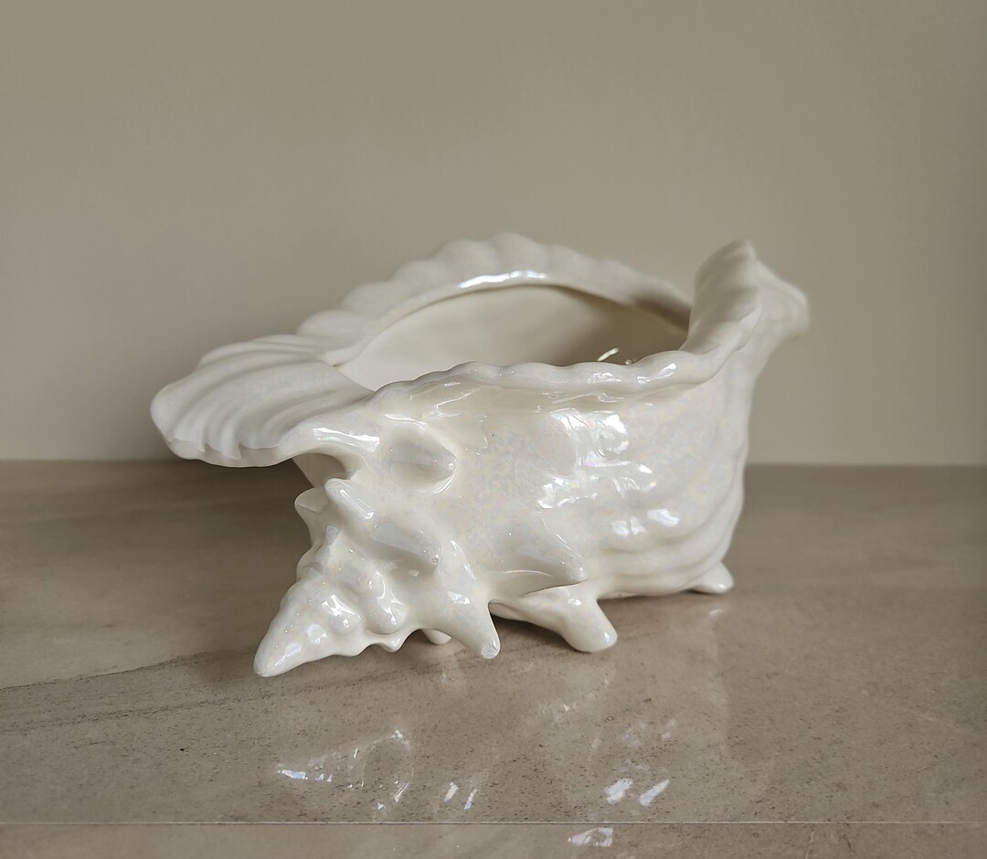 Conch Shell Flower Pot ** Vintage Planter Home Decor ** Iridescent ...