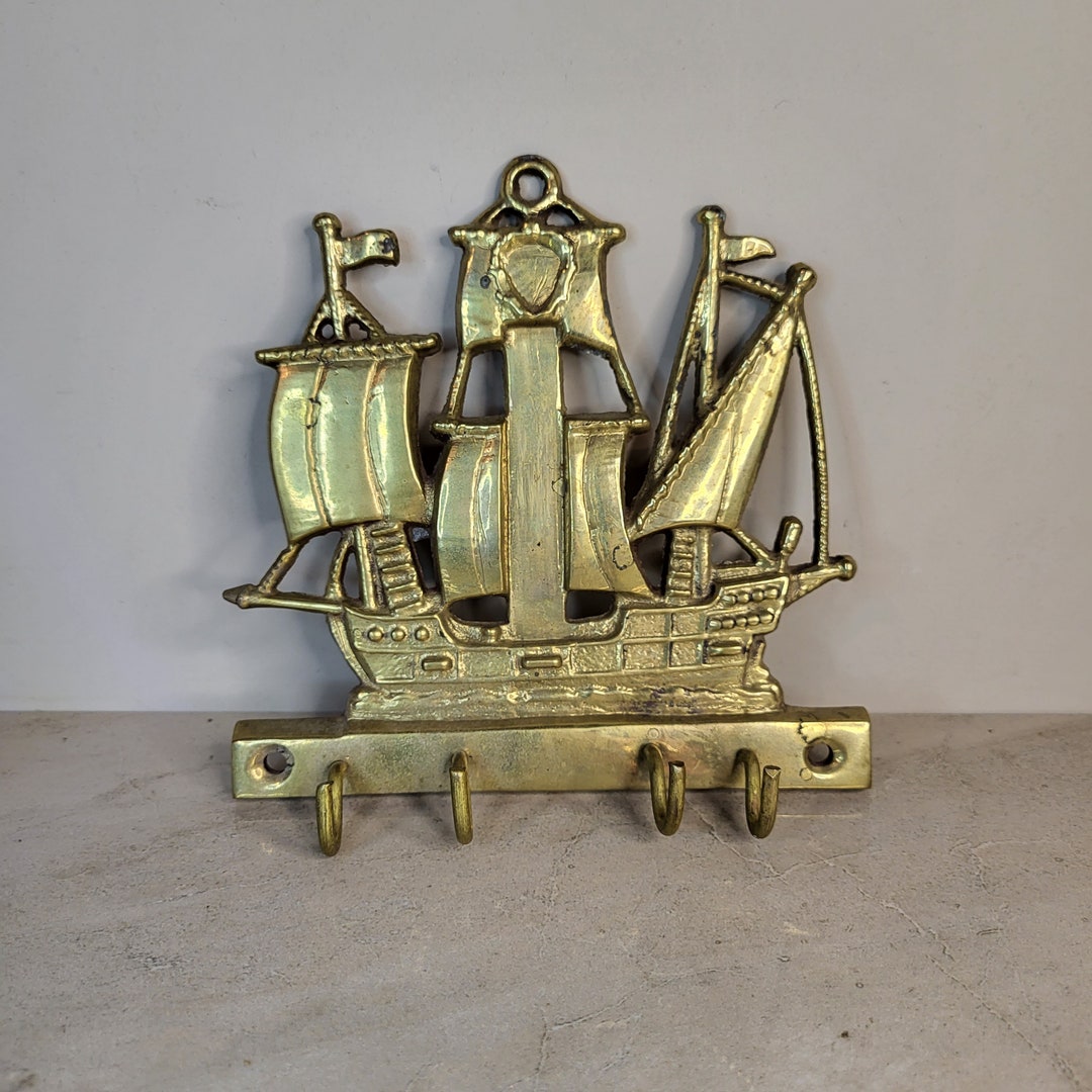 Vintage Sail Ship Key Hooks ~ Brass Nautical Home Décor ~ Beach House ...