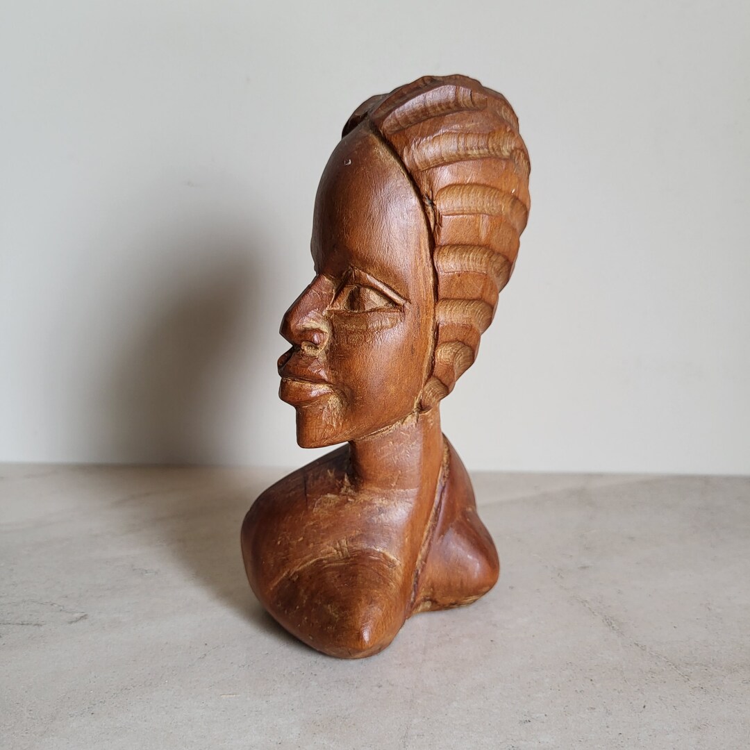 Carved Wood Woman's Bust // Ethnic Figurine Wood Art // Collectible ...