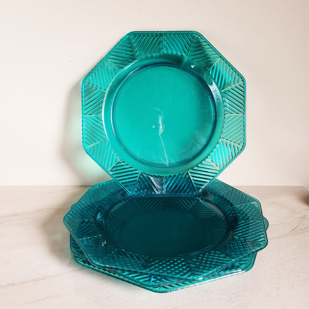 4 Vintage Octagon Acrylic Dinner Plates // 1990s Emerald Green NCC ...