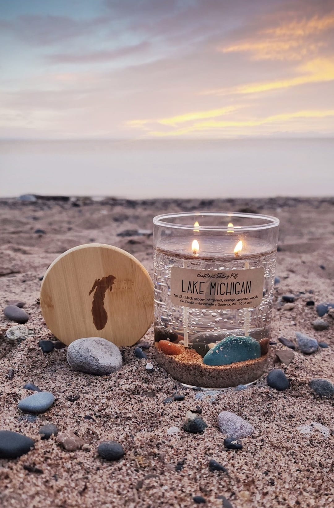 Lake Michigan leland Blue Gel Candle Slag Glass Beach Glass Beach ...