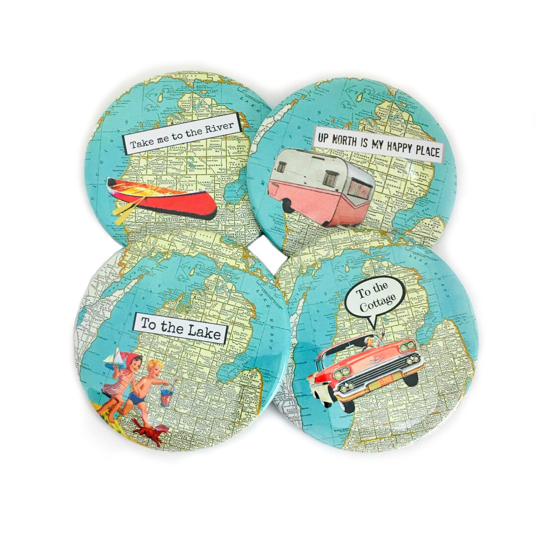 Set of 4 Michigan Jumbo Vintage Style Magnets With Gift Box - Etsy