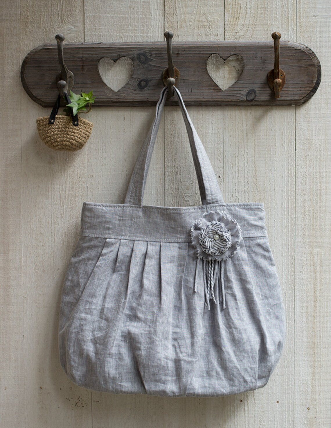 Pleated Tote Bag - PDF Pattern & Tutorial Handbag Fabric Flower Purse ...
