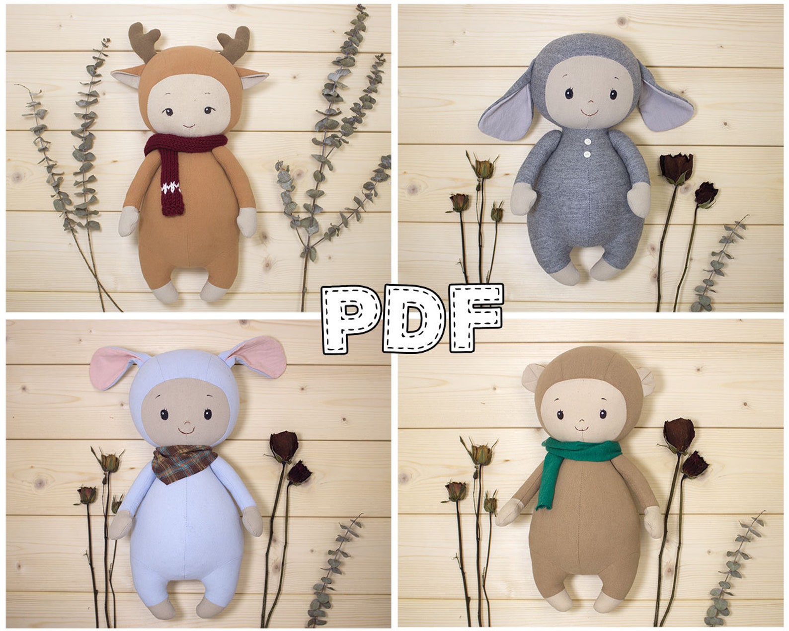 Rag Baby Dolls in Animal Costumes - PDF Sewing Pattern & Tutorial ...