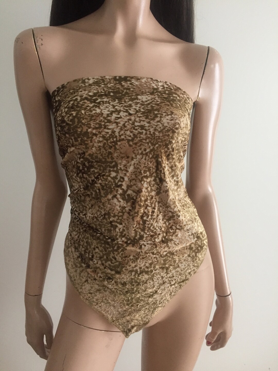 Vintage Strapless Tie Scarf 90's Devoré Velvet Khaki Beige - Etsy