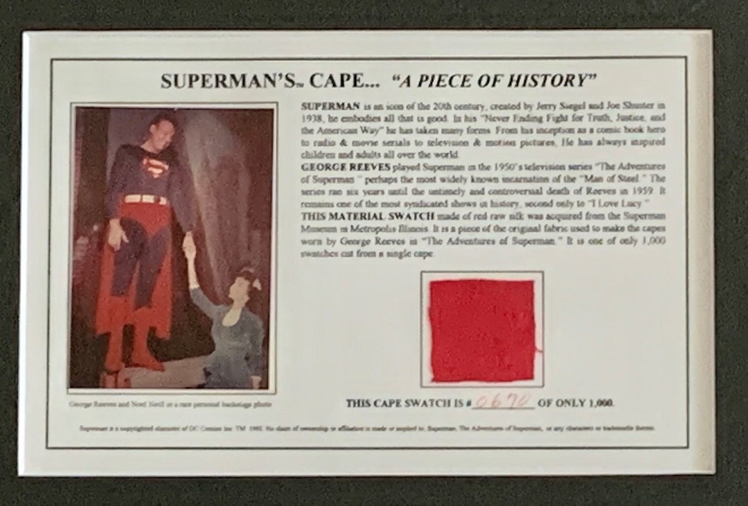 Rare Superman Original Limited Edition CAPE Swatch, GEORGE REEVES ...