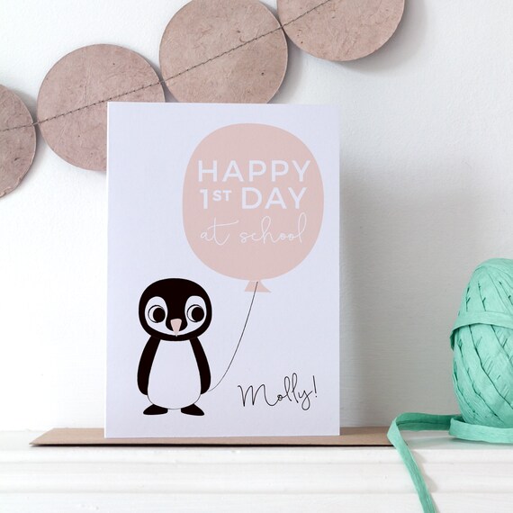 Personalised First Day at School Card with Penguin — Small Dots Design ...