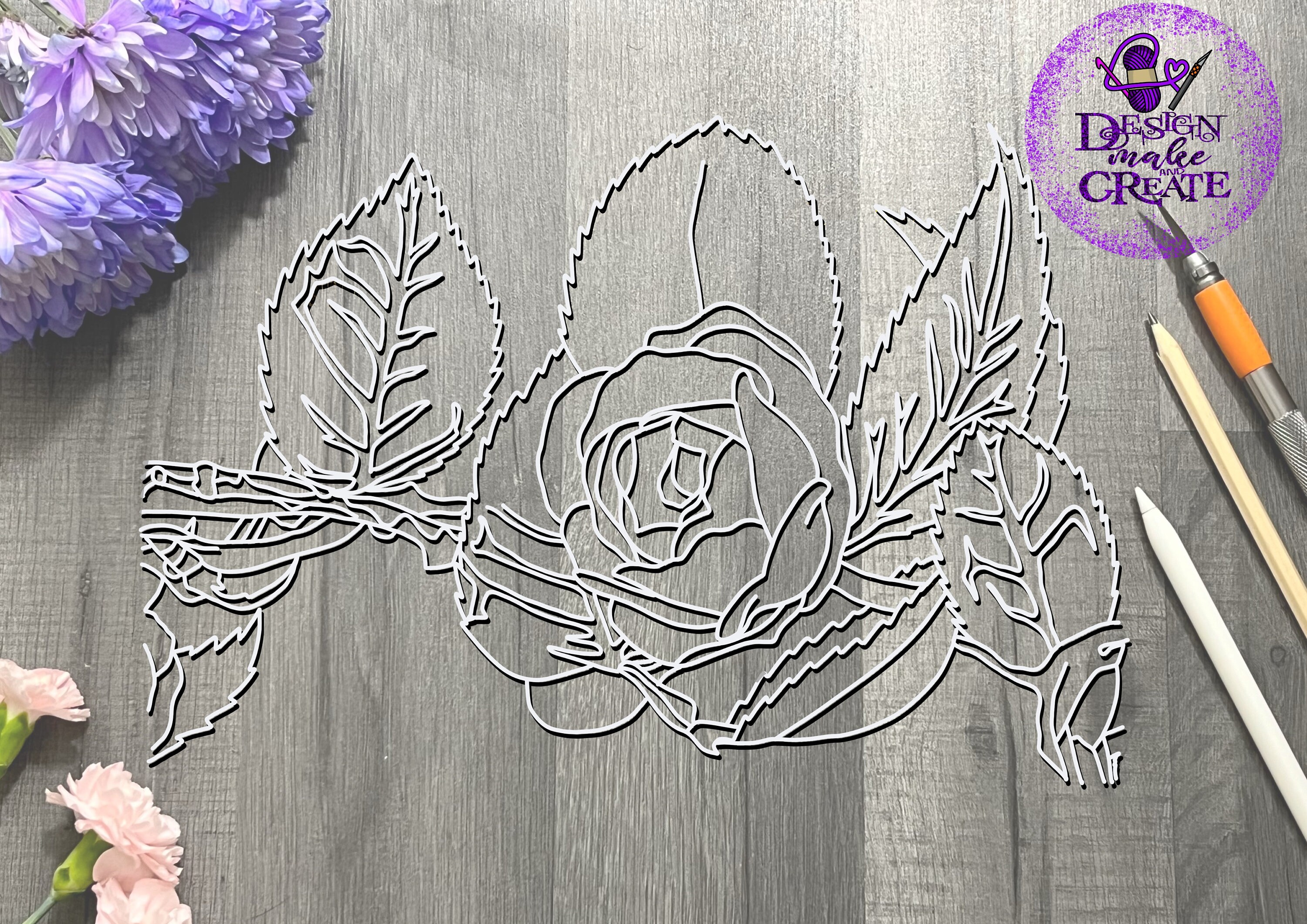Rose Outline Paper Cut Template - Etsy