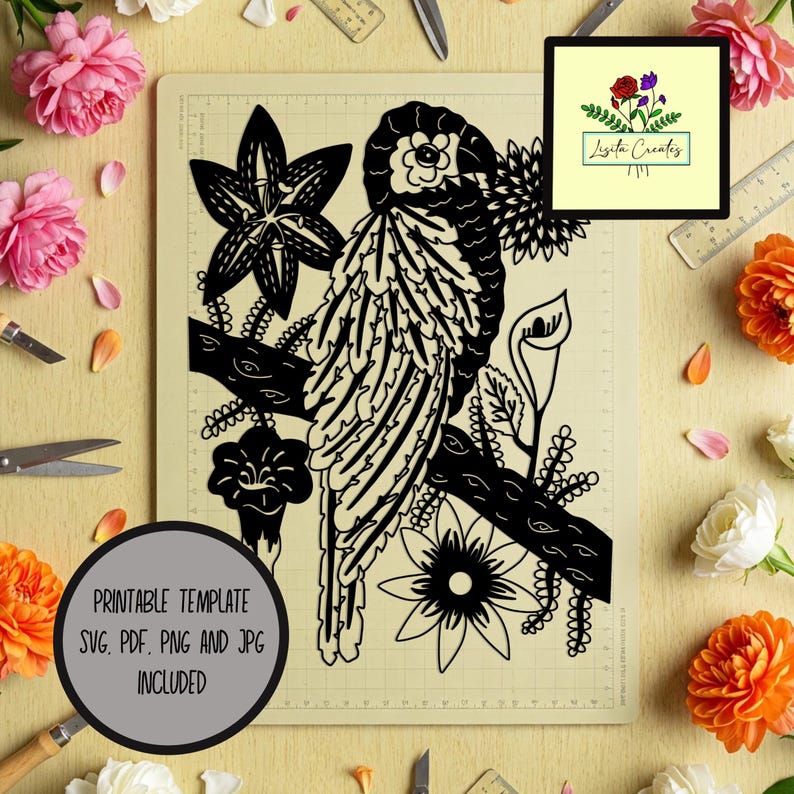 Parrot Paper Cutting Template SVG, PNG, PDF and Jpg for Hand Cutting ...