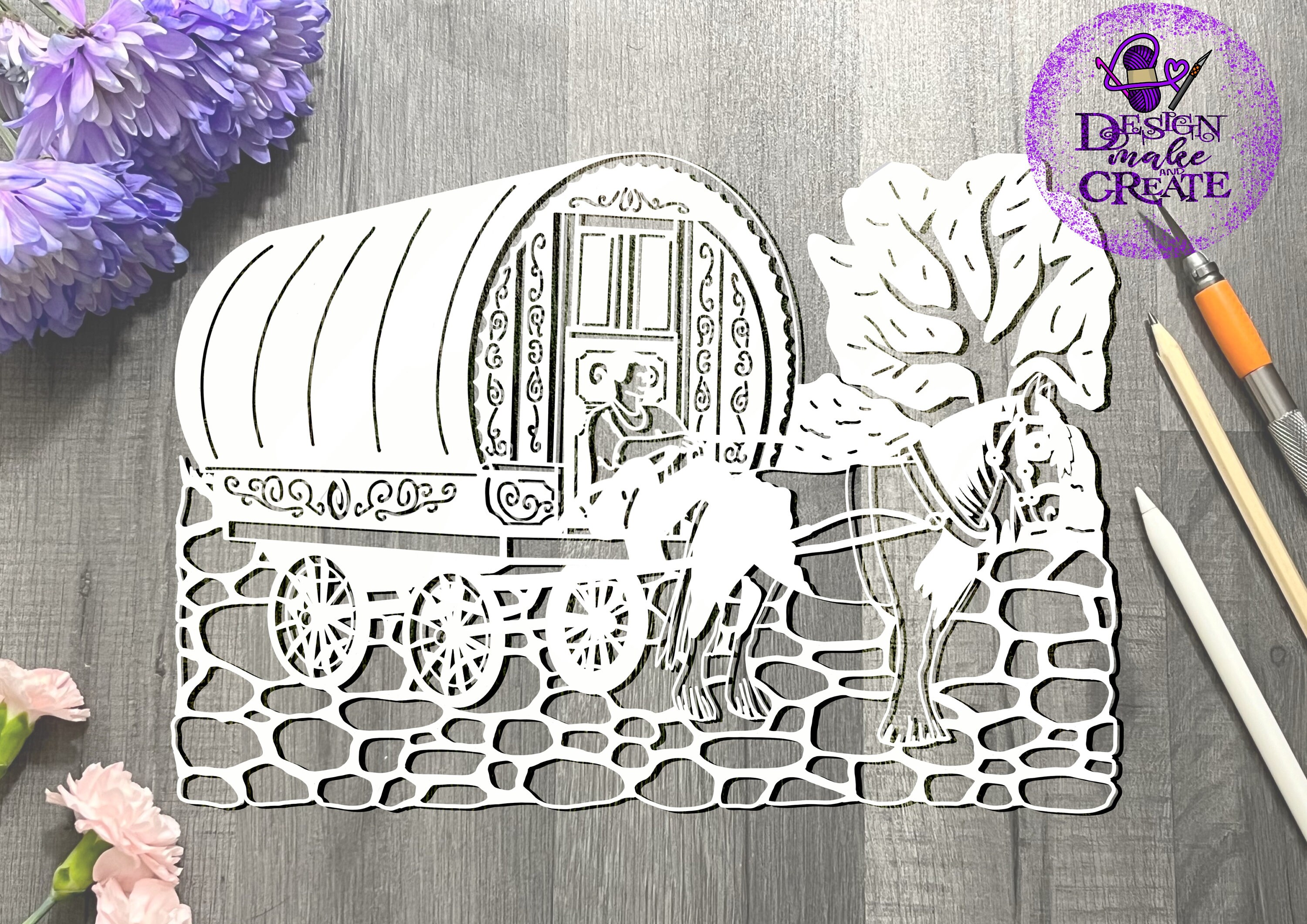 Wagon and Horse Paper Cut Template - Etsy