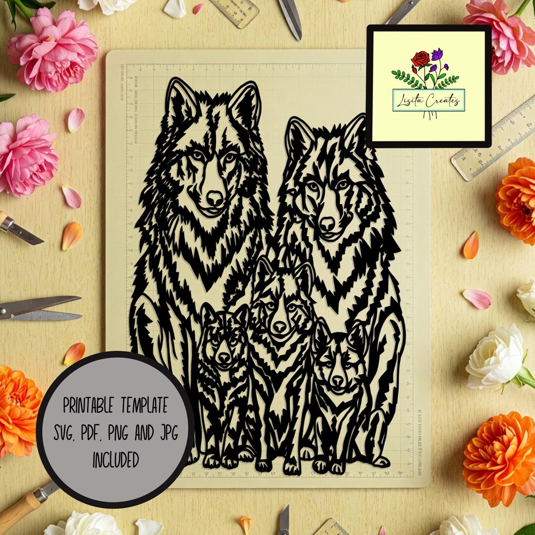 Wolf Pack Papercut Template SVG, PDF, PNG and Jpg for Hand Cutting and ...