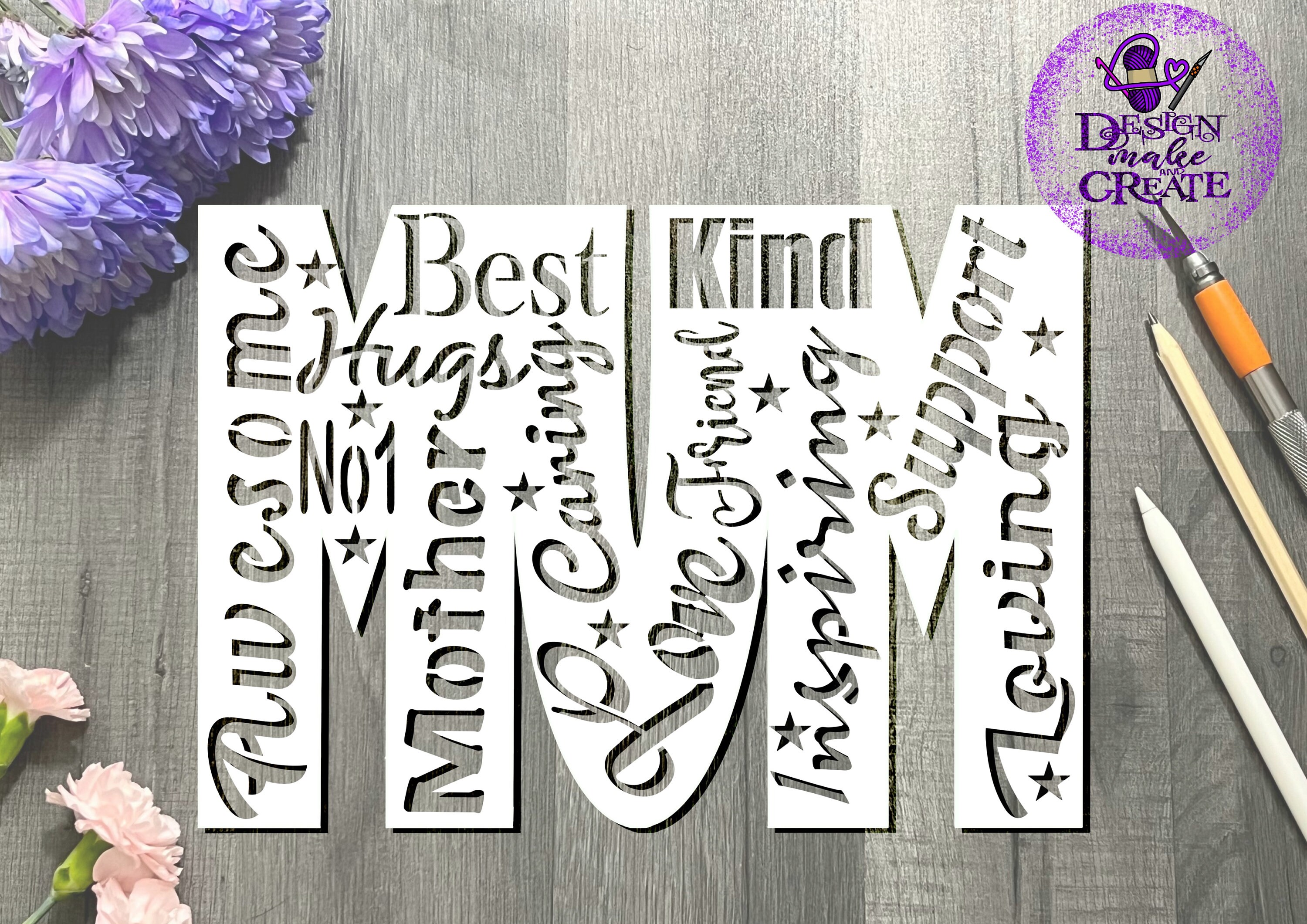 Mum Words Papercutting Template - Etsy
