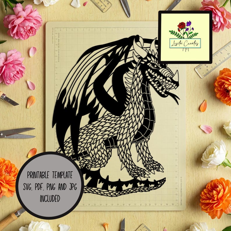 Dragon Papercut Template SVG, PDF, PNG and Jpg for Hand Cutting and ...