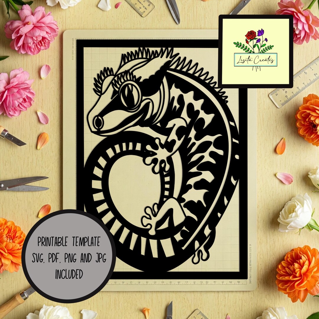 Crested Gecko Paper Cutting Template SVG, PDF, PNG and Jpg for Hand ...