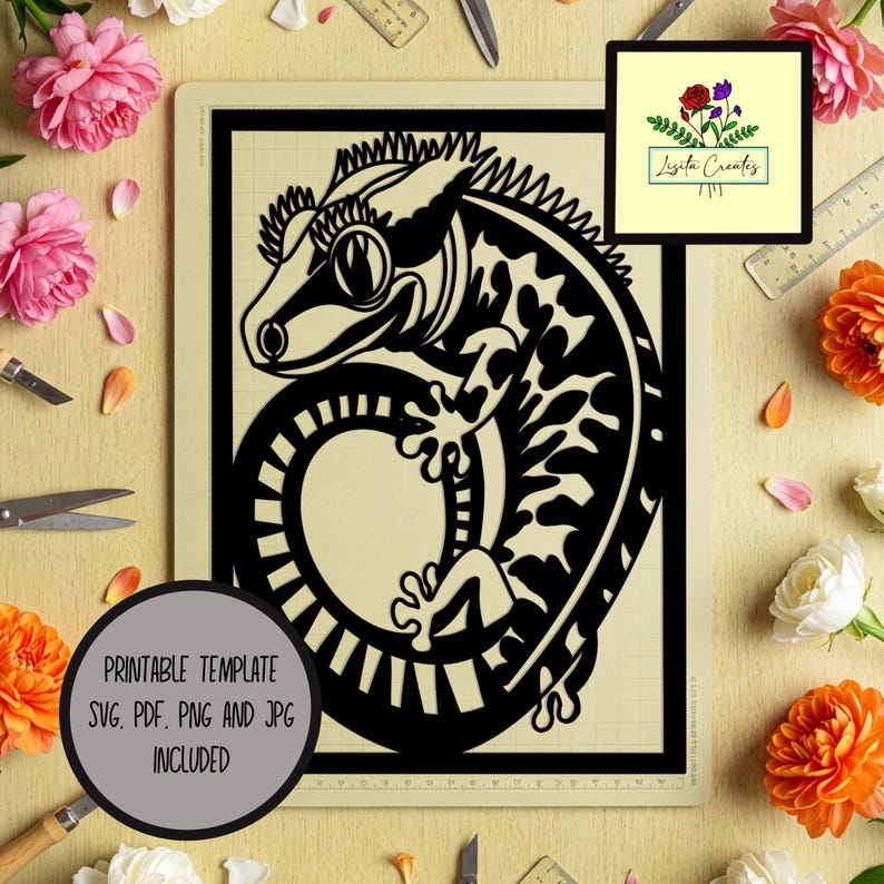 Crested Gecko Paper Cutting Template SVG, PDF, PNG and Jpg for Hand ...