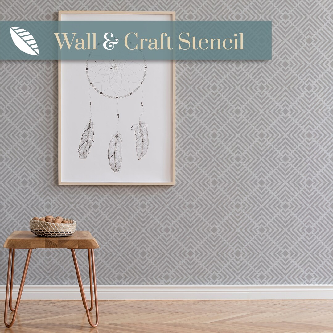 Geometric Wallpaper Stencil: Shrinking Diamond Pattern, Reusable Decor ...