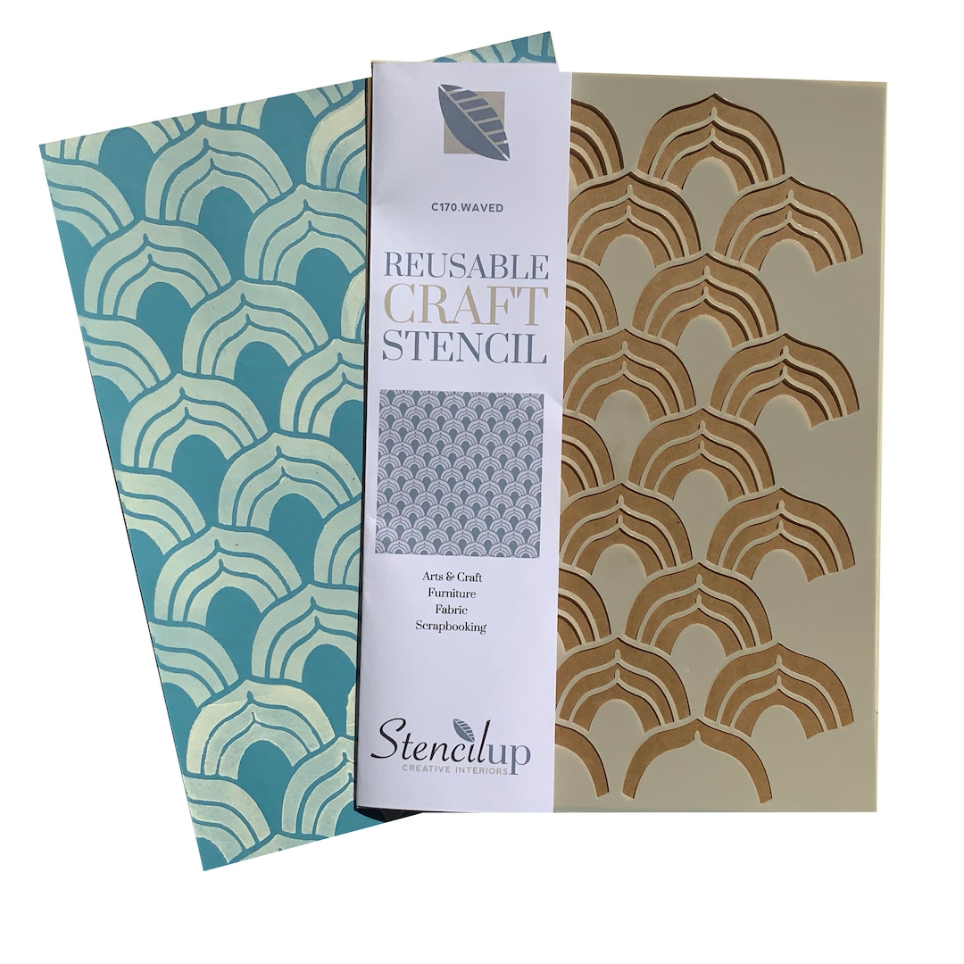 WAVED GEOMETRIC Stencil. Repeating Design for Furniture and Fabric ...