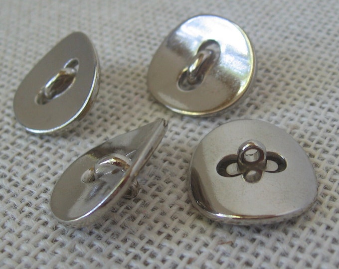 4 Heavy Silver Toned Metal Buttons, Oval Button With Shank, Jacket Vest ...