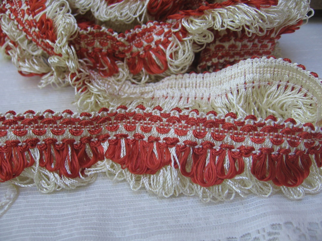Beige and Rust Loop Fringe Trim, 1 3/8 Inch Wide 2 1/3 Yards, Pillow ...