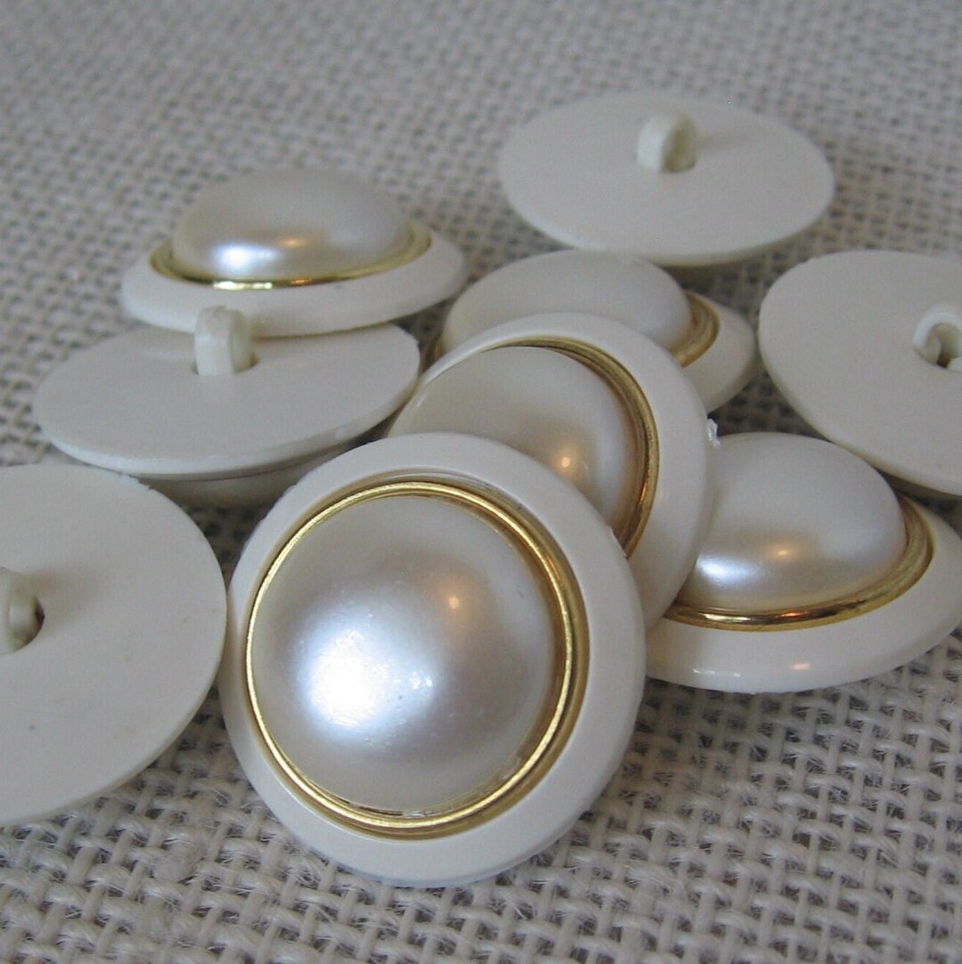 25 Pearl White and Gold 1 1/8 Inch Buttons, Plastic Shank Button ...