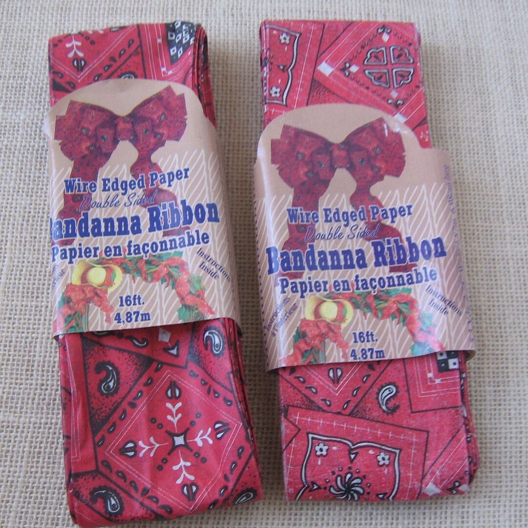 Red Bandanna Print Paper Wire Edged Ribbon, 10 Yards, 2 1/2 Inch Wide ...