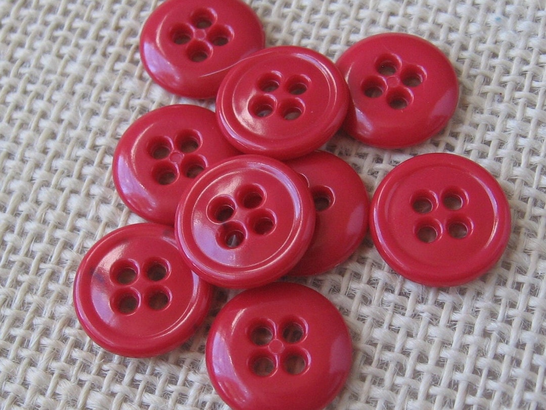 Bright Red 5/8 Inch Buttons, Plastic 4 Hole Button, Clothing Costume ...