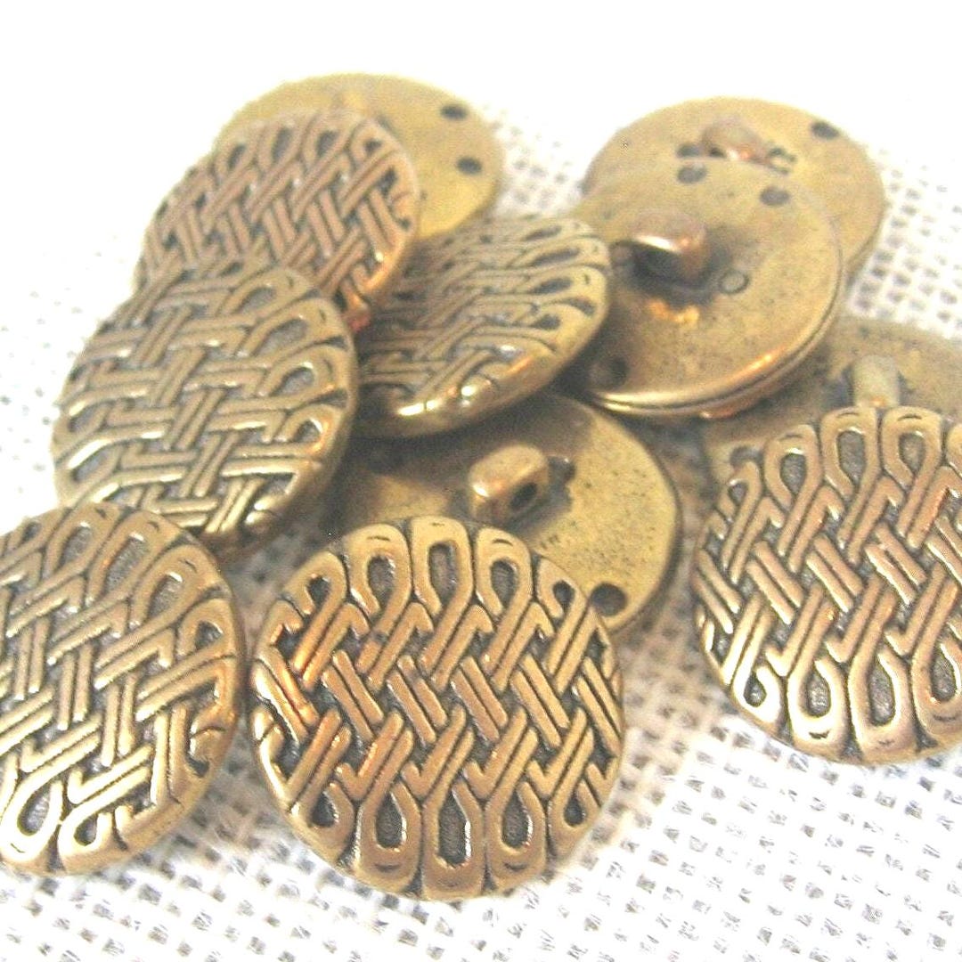 Woven Look Gold Shank Buttons: Costume Trim, Lot of 12, 15/16 Inch ...