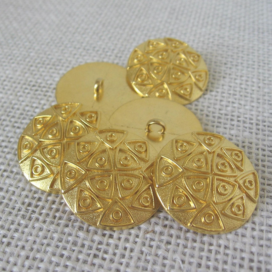 Gold Toned Metal Shank Buttons: Geometric Design, Set of 6 (1 1/16 Inch ...
