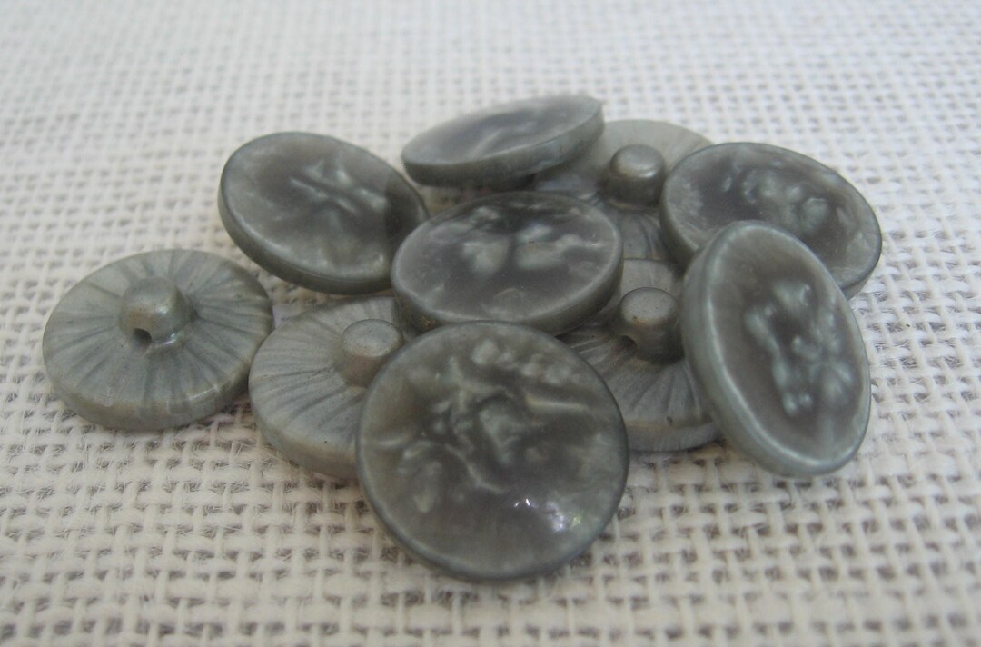 10 Mottled Gray 3/4 Inch Plastic Shank Button, Gray Swirled Round Sew ...