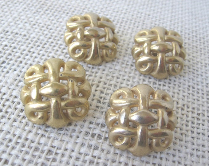 Gold Toned Metal 7/8 Inch Buttons With Woven Top, Set of 4, Square or ...