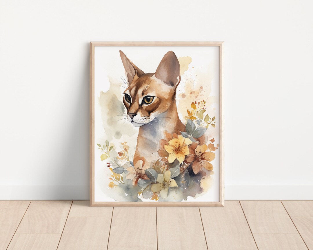 Abyssinian and Flowers 8x10 Watercolor Style Matte Art Print frame Not ...