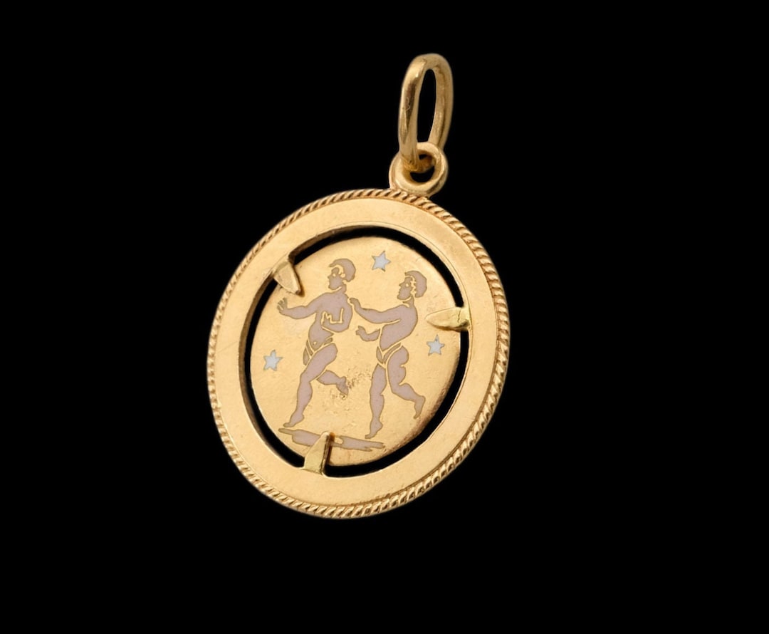 18k Gold Gemini Enamel Pendant - Etsy