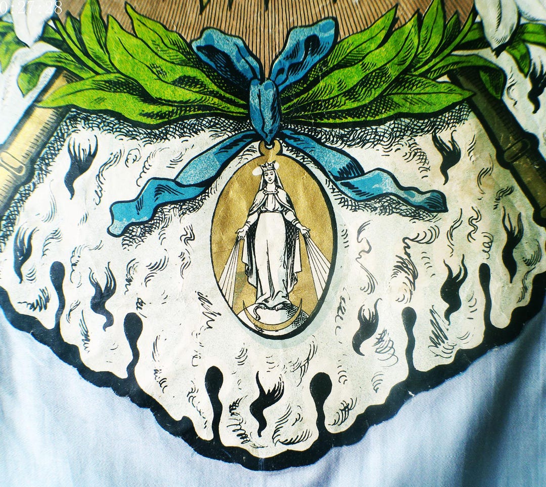 Antique French Procession Banner Religious Jesus Christ Sacred Heart ...