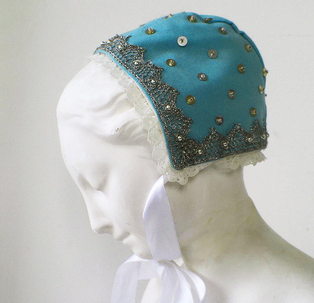 Antique Doll's Bonnet French Breton Traditional Blue Bonnet Silver ...