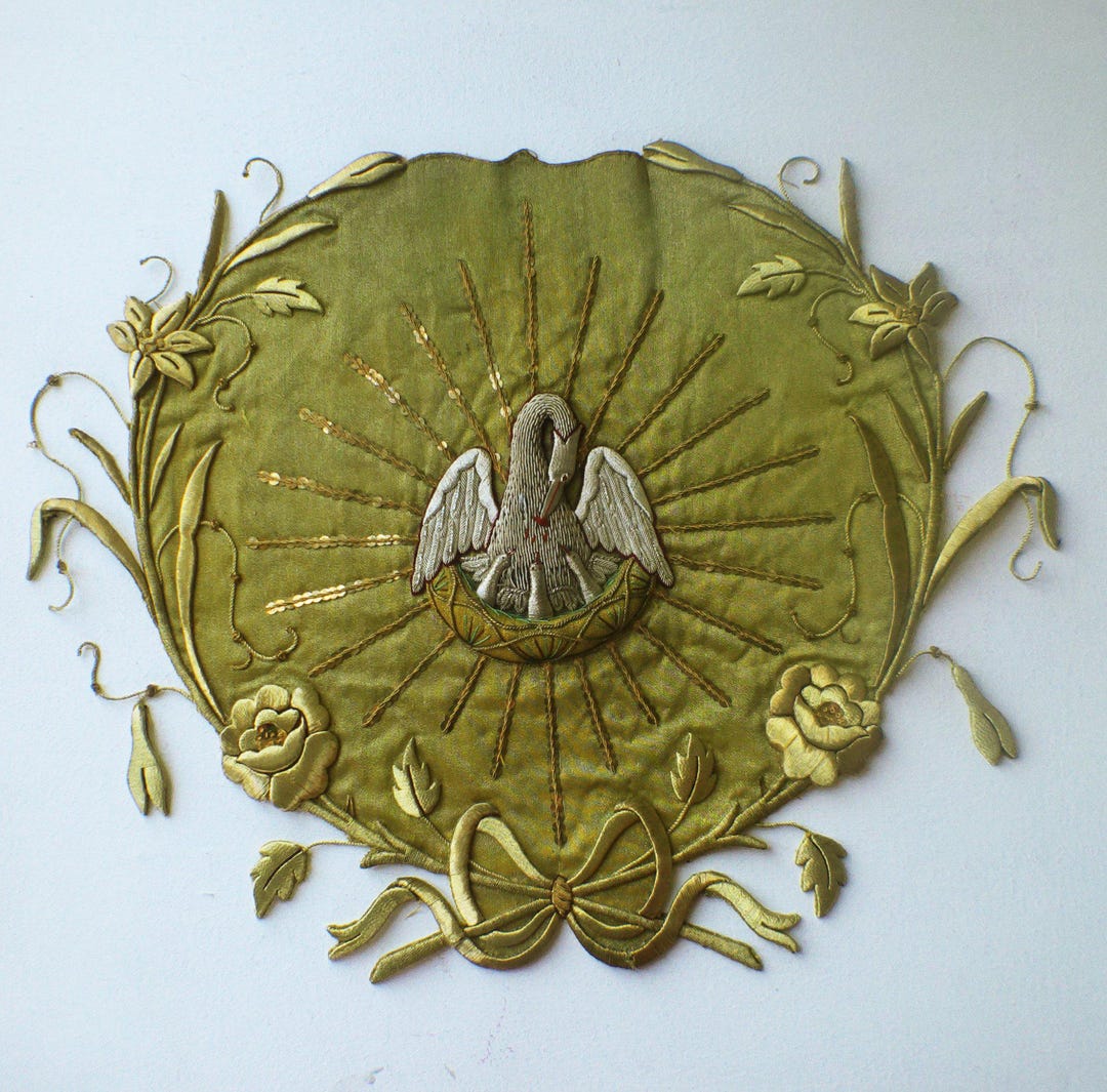1700s Large Antique French Religious Embroidery Altar Piece Pelican ...