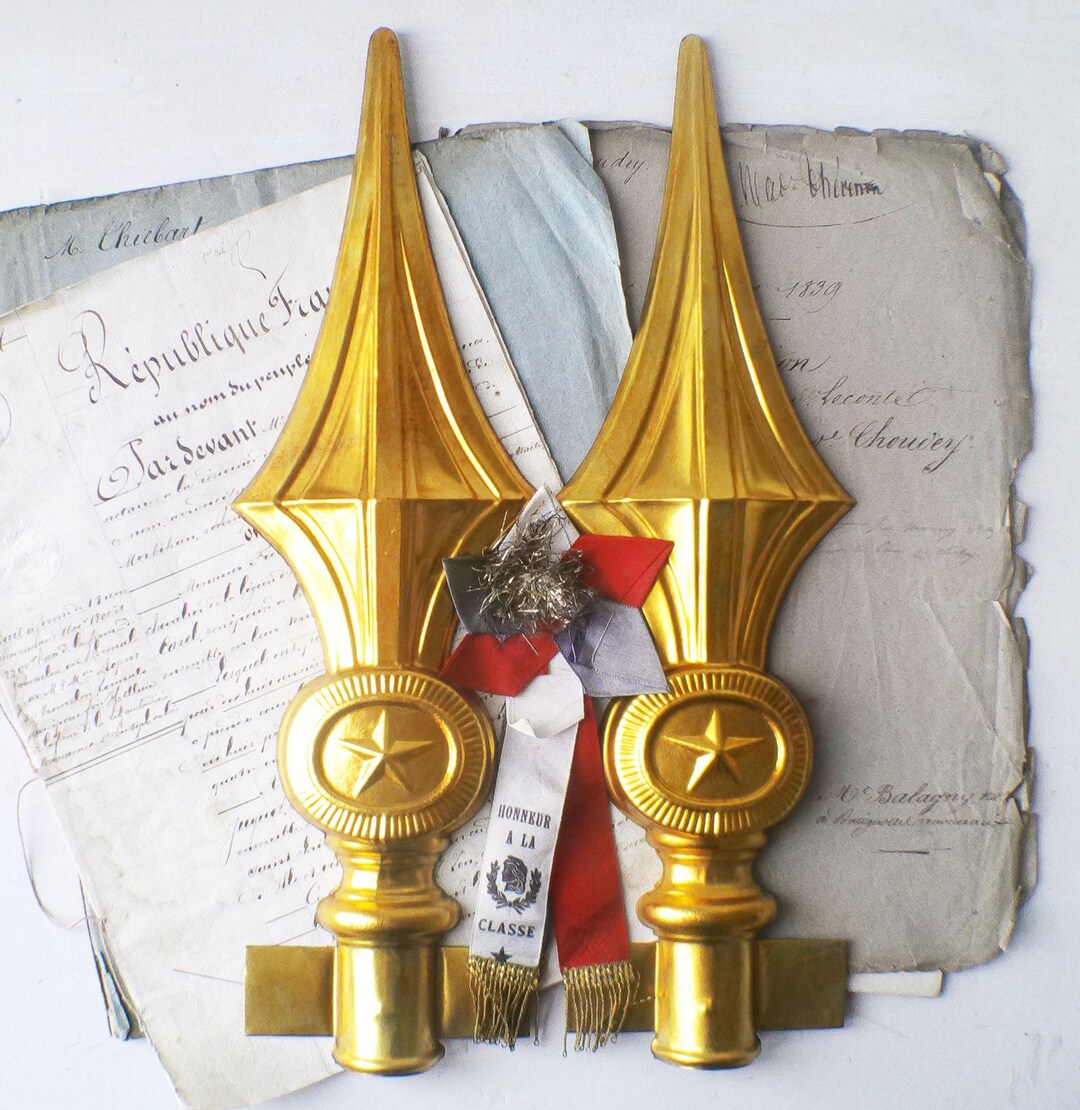 Large Gilded Metal French Flag Pole Finial: République Française Decor ...