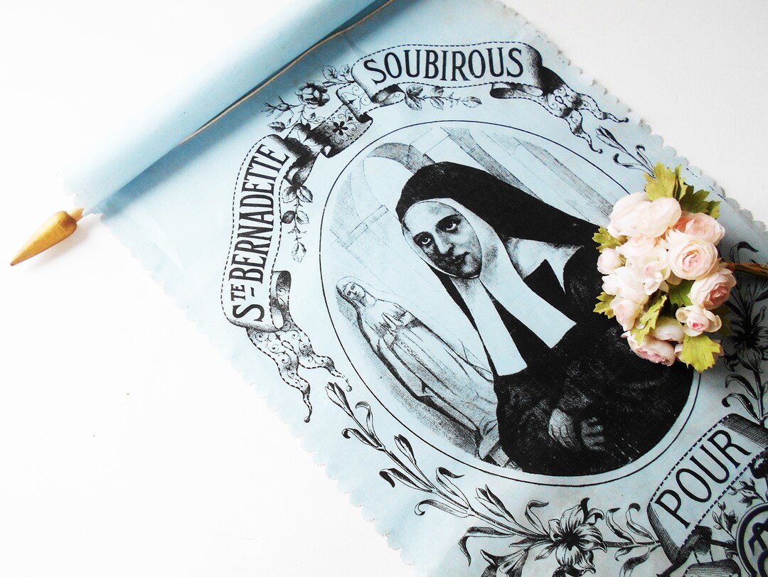 Antique French Procession Banner Religious Sainte Bernadette Soubirous ...