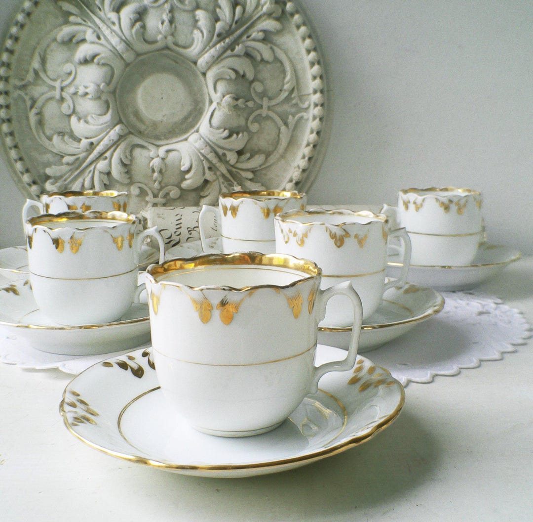 Set of 6 Antique French Cups With Original Saucers Paris Porcelain ...