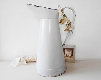 White Enamel Pitcher | Etsy