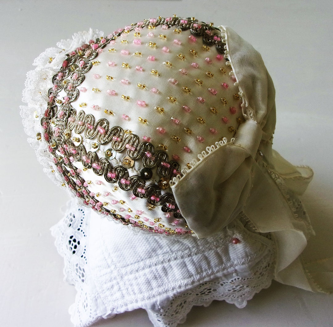 Antique Doll's Pearl Bonnet French Breton Traditional Cream White, Pink ...