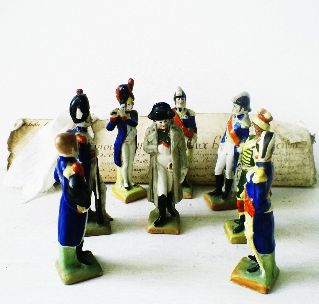 8 Antique Napoleon Miniature Soldiers French Hand Painted Porcelain ...