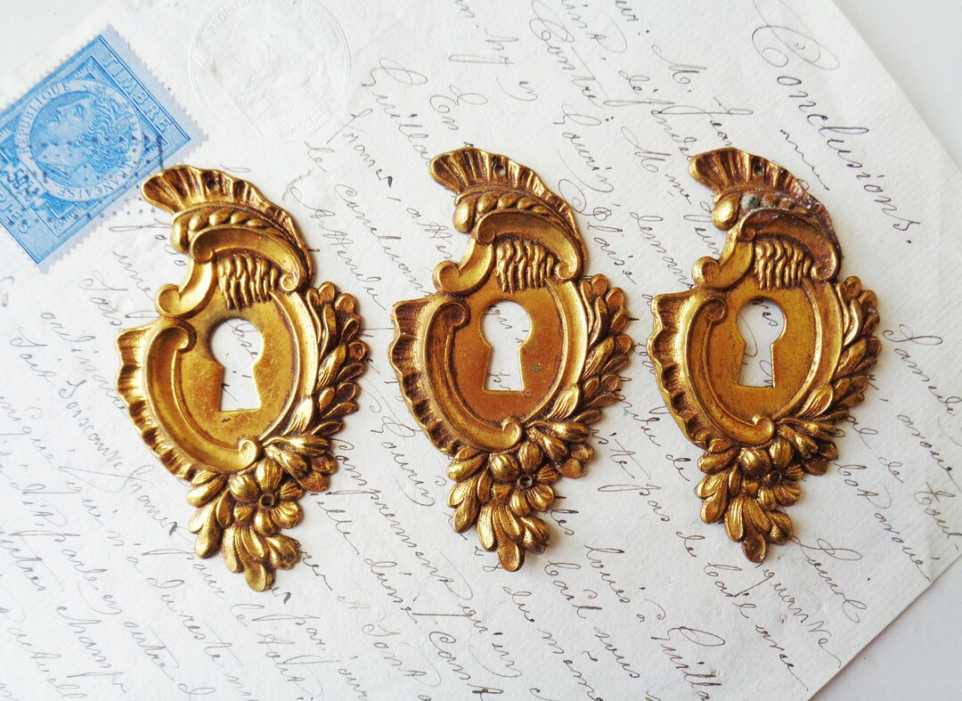 3 Antique French Brass Ornament Key Plates Escutcheons Chateau - Etsy