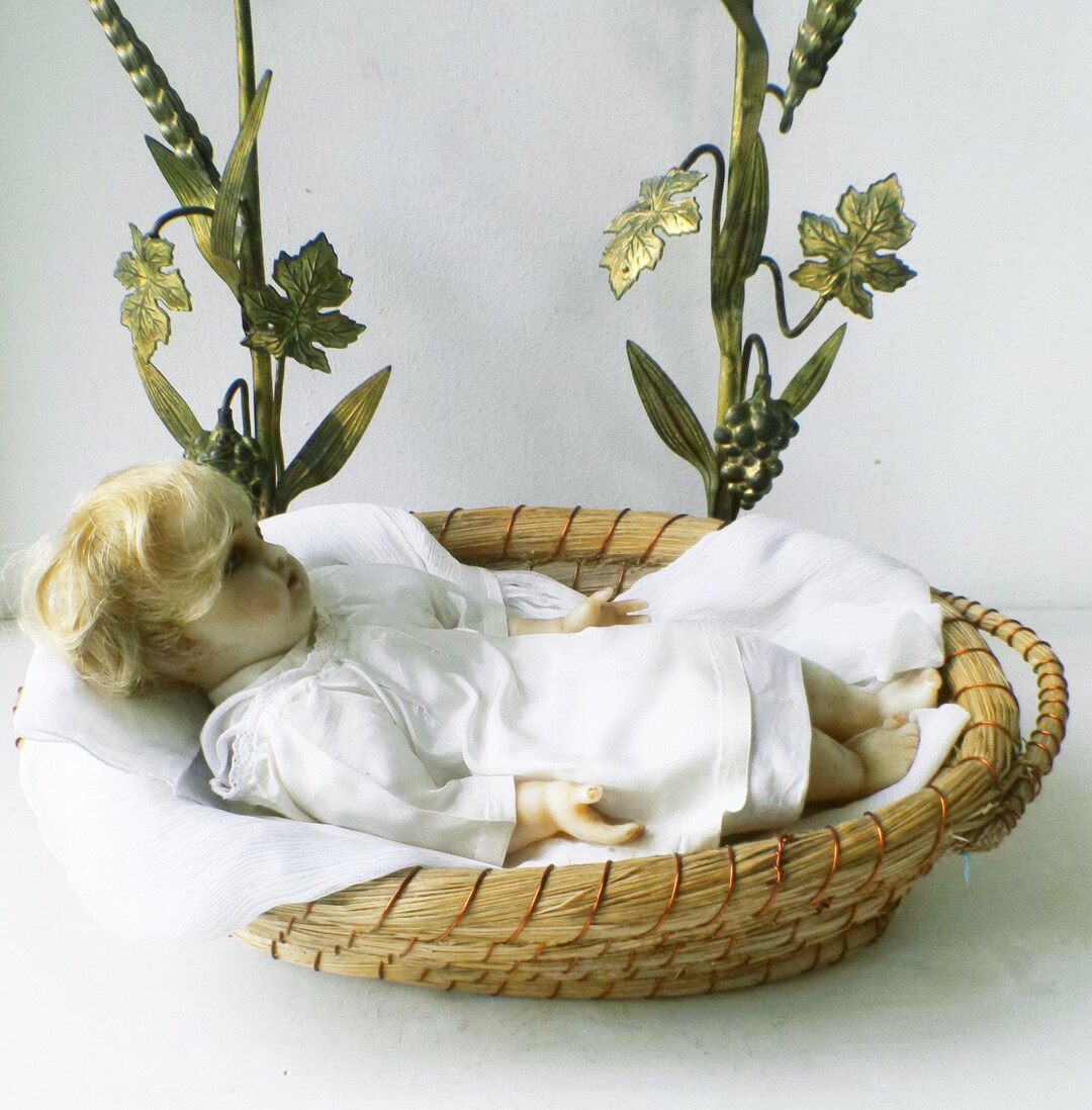 Antique French Wax Infant Jesus, Reed Cradle, 19th Century Devotional ...